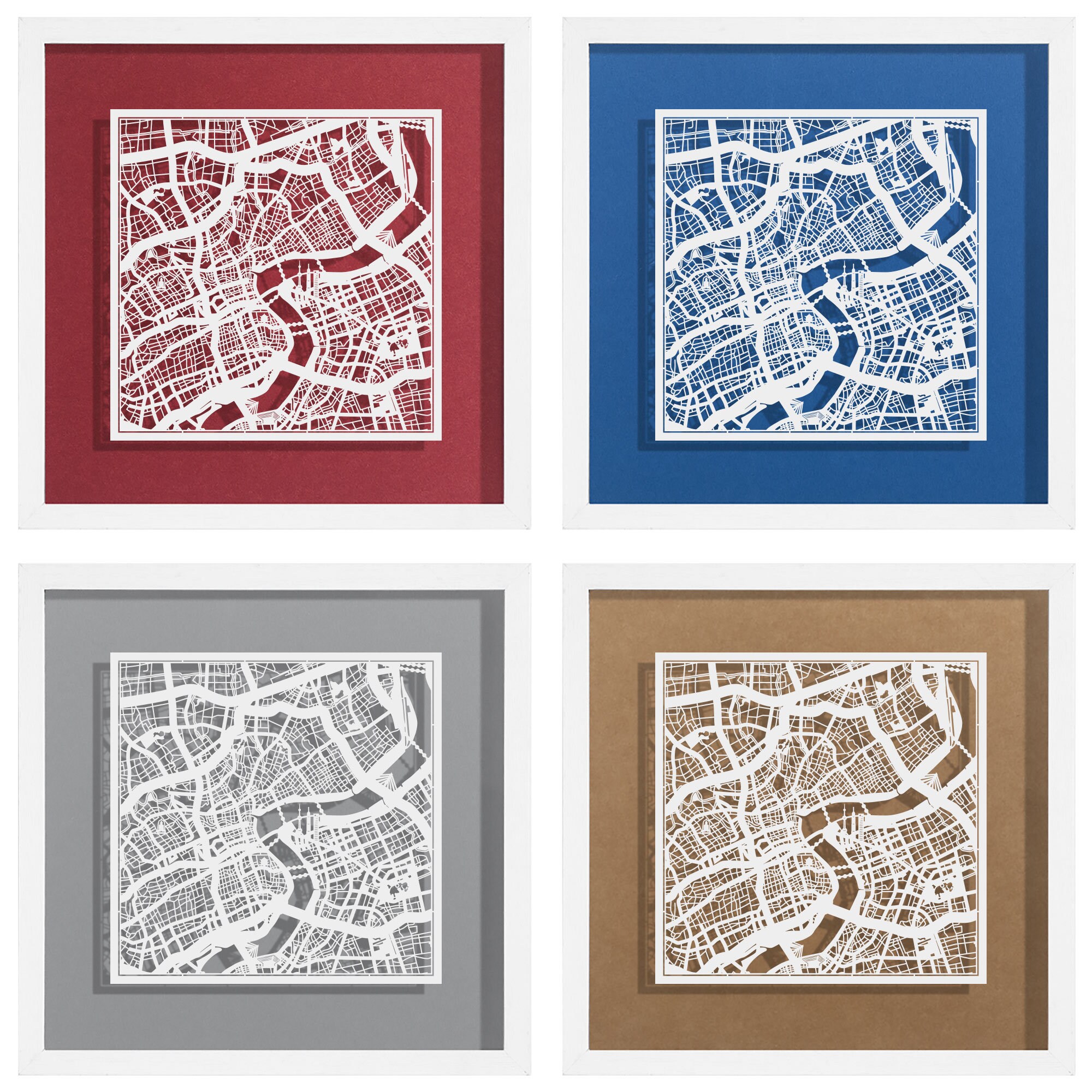 Shanghai Paper Cut Map Framed, White Map, White Frame, 9x9 Inches, Gift ...