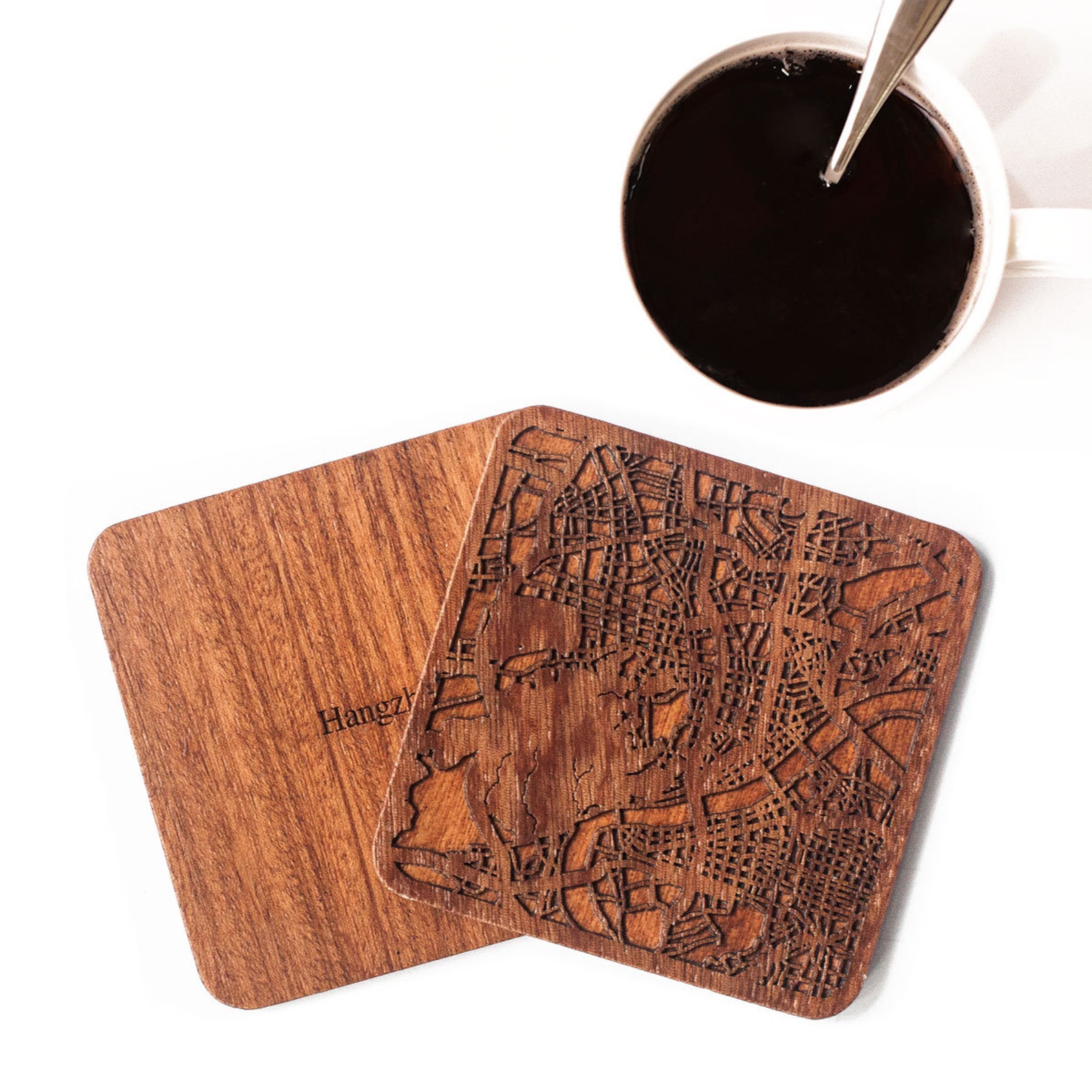 Hangzhou Map Coaster One Piece Sapele Wooden Coaster With - Etsy