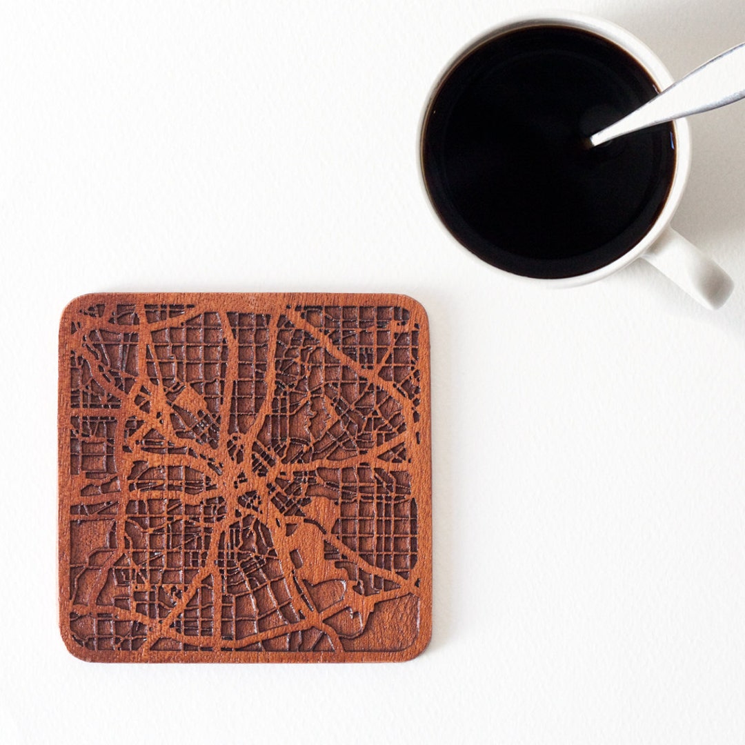 Dallas, Fort Worth, TX Map Coaster, One Piece, Sapele Wooden Coaster ...
