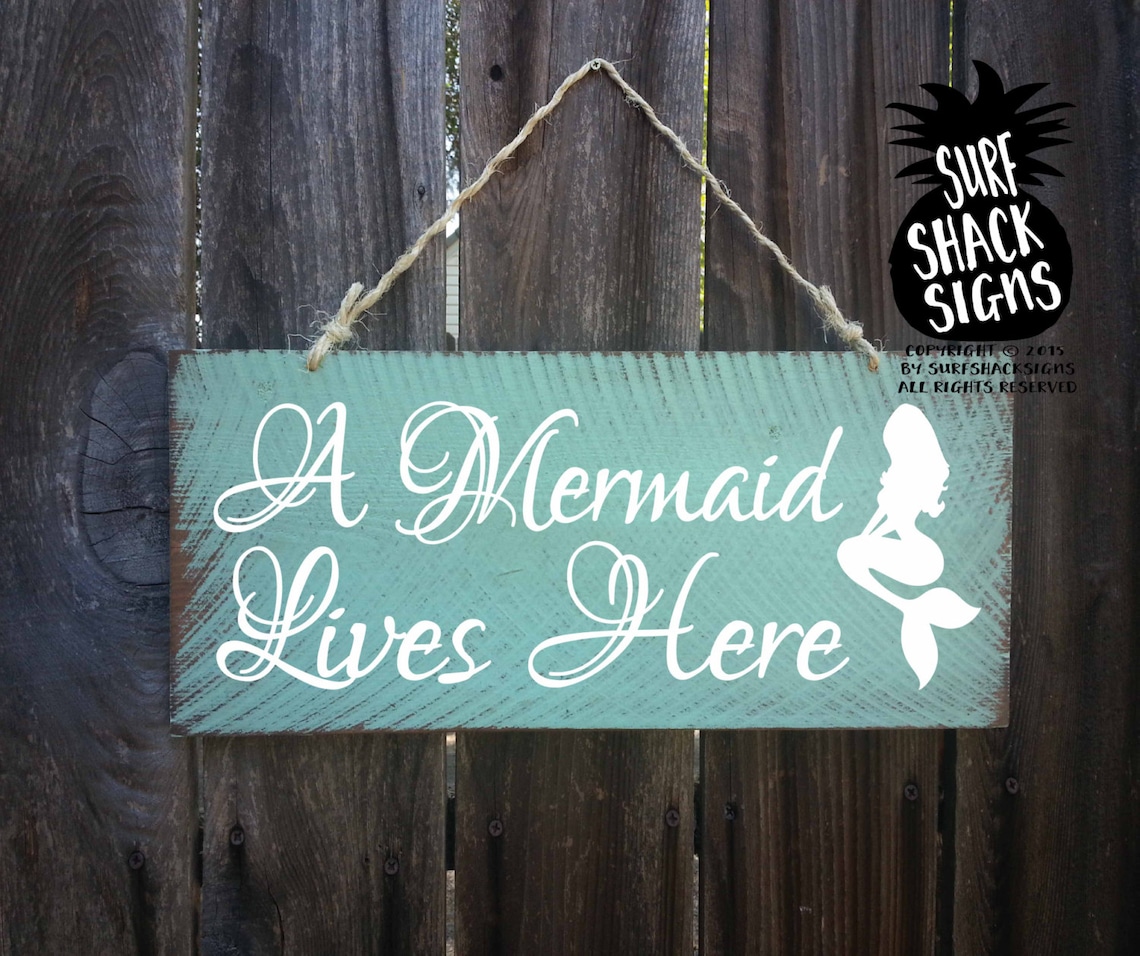 Mermaid Decor Mermaid Sign Mermaid Lives Here Beach Sign - Etsy