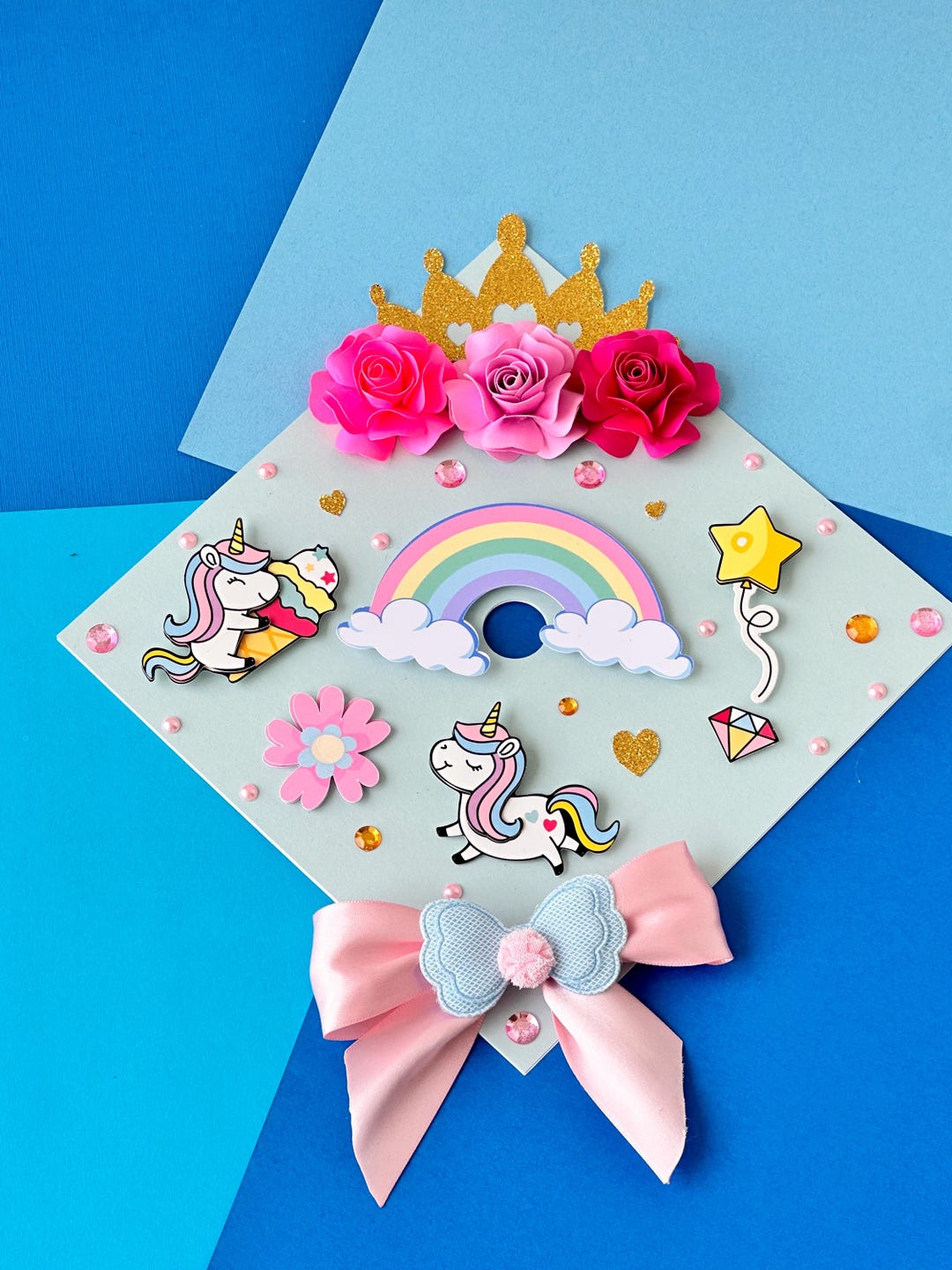 Unicorn and Roses Graduation Cap Topper | Personalized Decorated Kids ...