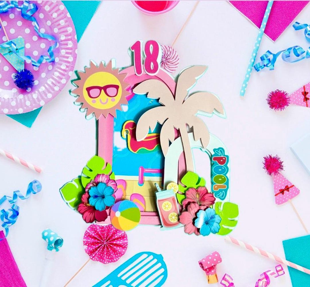 Splish Splash Tropical Pool Party Cake Topper | Cardstock Party Decor ...