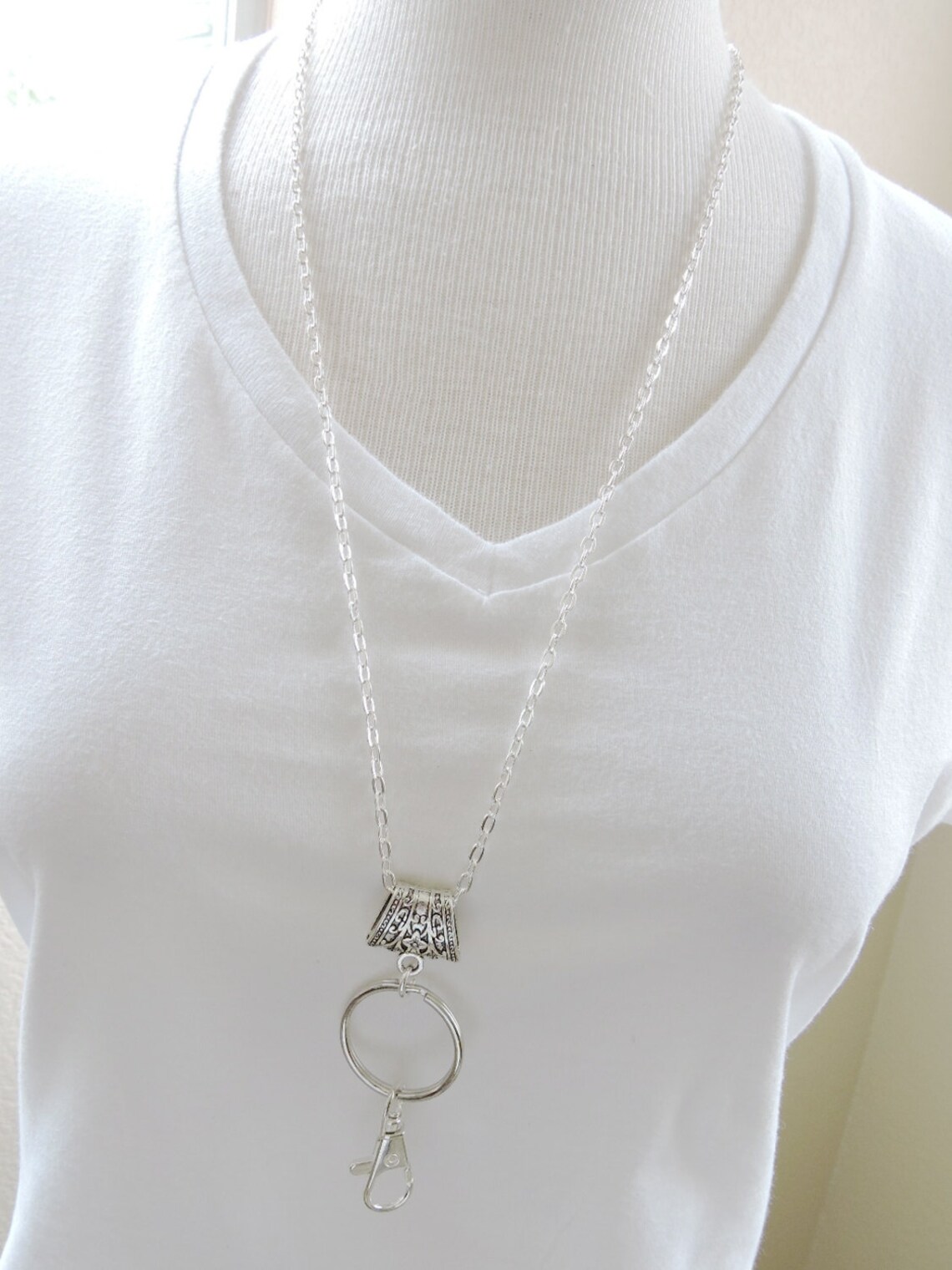 Silver ID Badge Holder Silver Chain Lanyard Chain Id Badge | Etsy