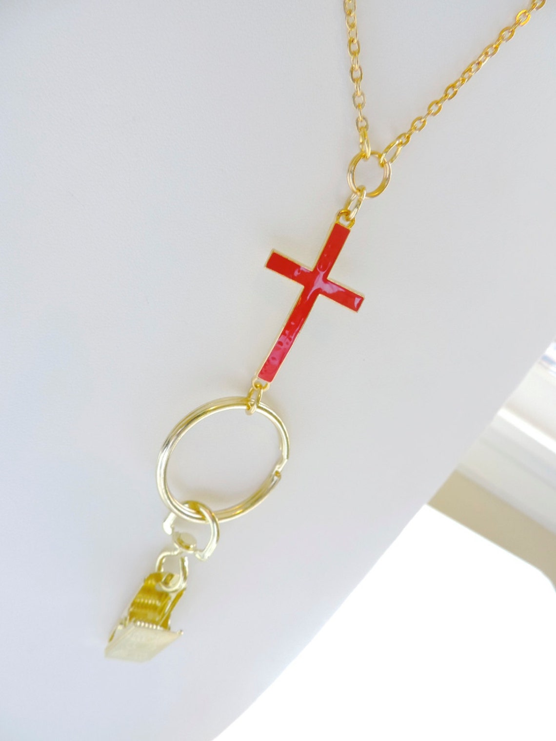 Christmas Red Cross Badge Holder Gold Keychain Lanyard Chain - Etsy