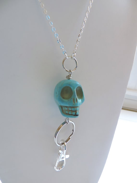 Silver ID Badge Holder Turquoise Big Head Skull Id Badge | Etsy