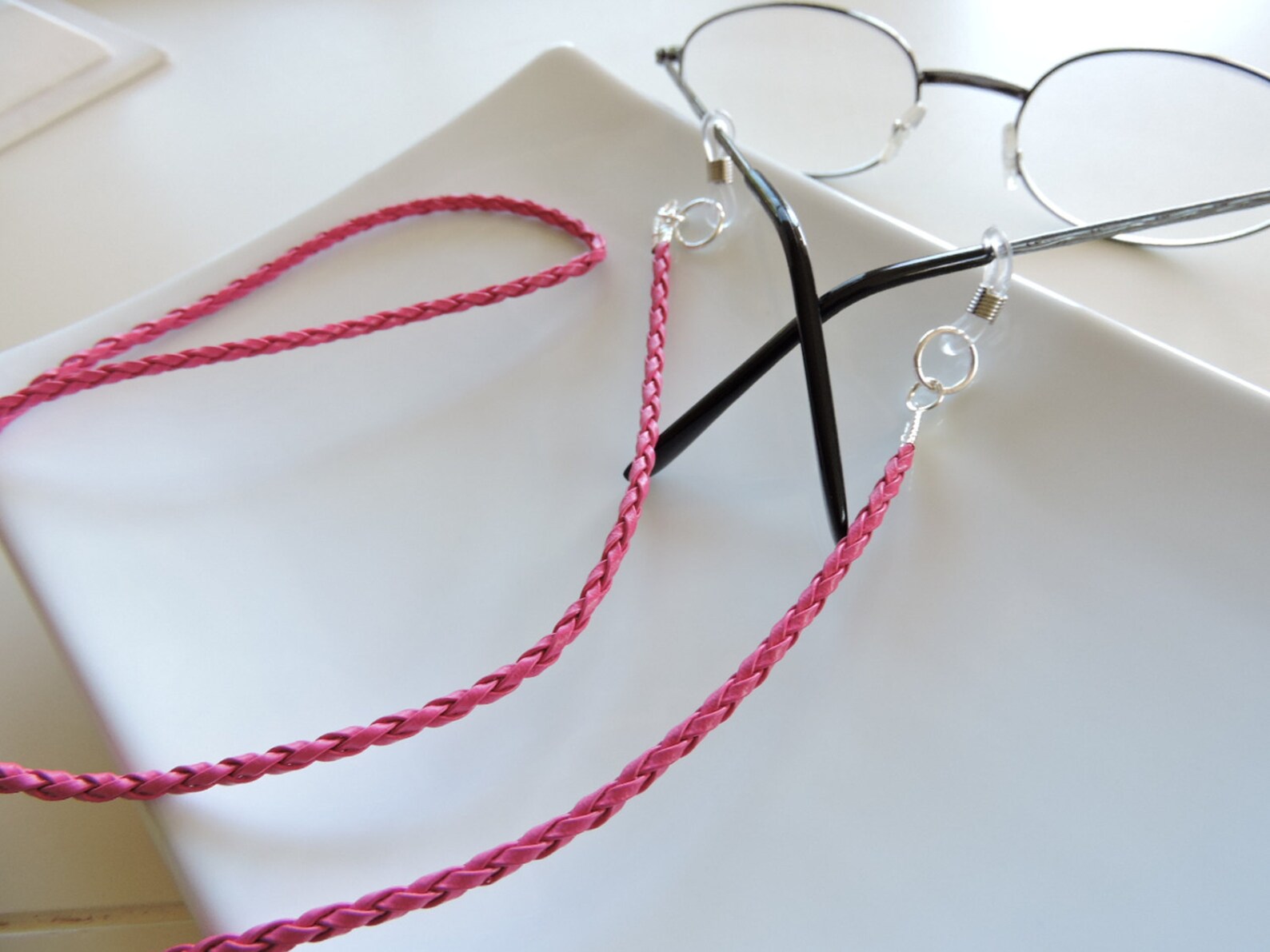 Braided Leather Pink Eyeglass Chain - Chain Reading Glassess Holders ...