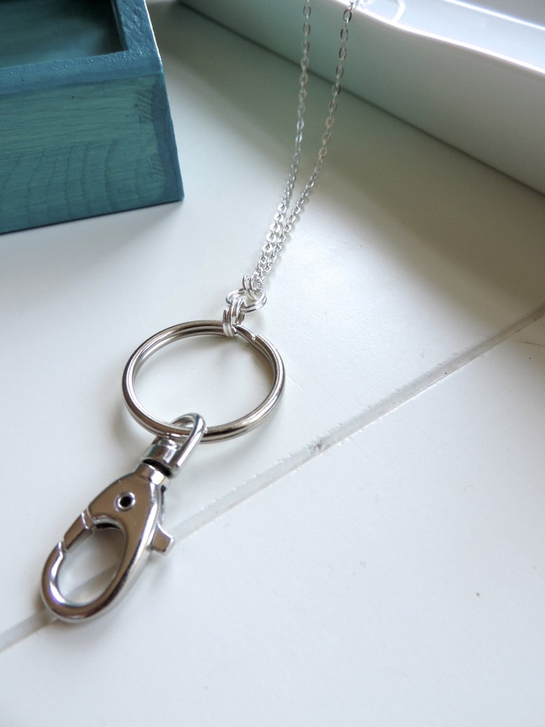 Silver ID Keychain Holder Silver Keychain Lanyard Chain Id - Etsy
