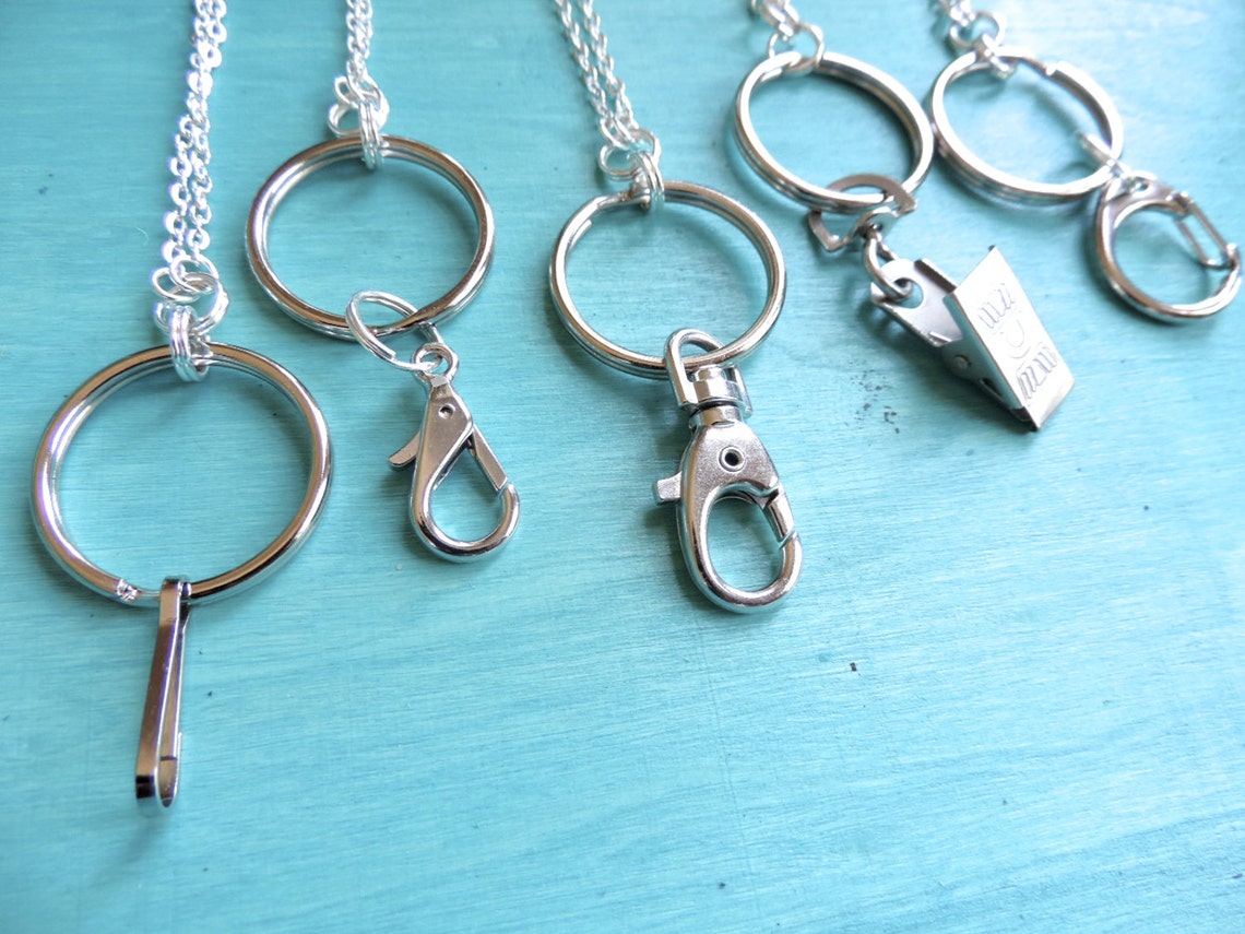 Silver ID Keychain Holder Silver Keychain Lanyard Chain Id - Etsy