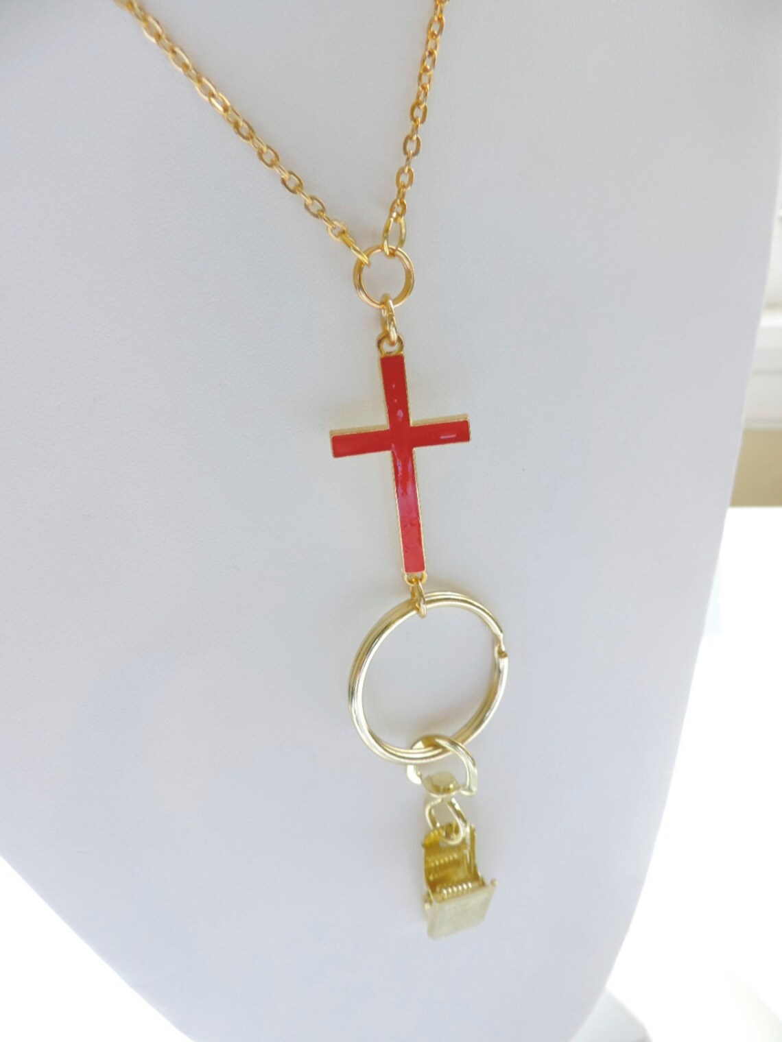 Christmas Red Cross Badge Holder Gold Keychain Lanyard Chain - Etsy