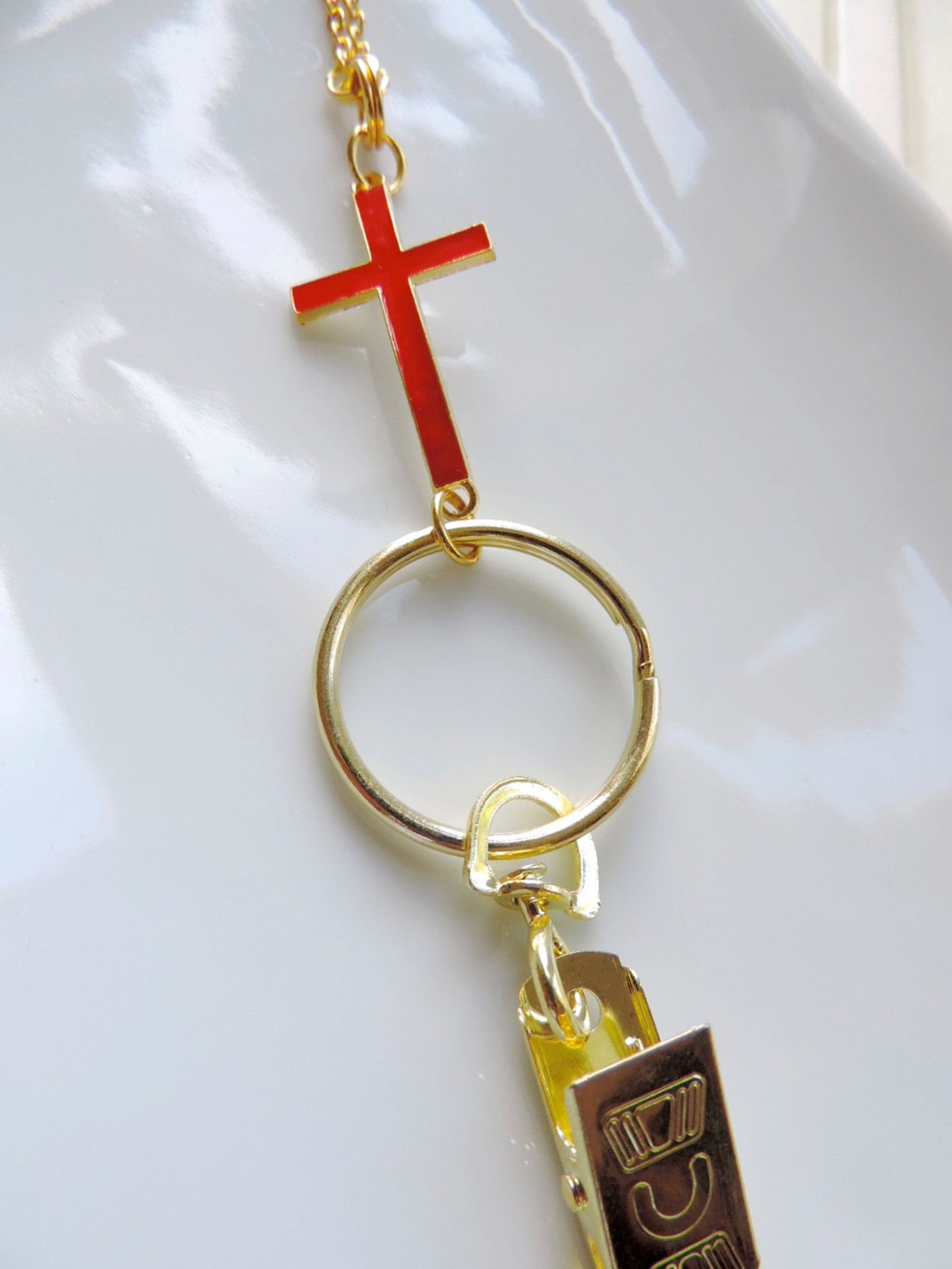 Christmas Red Cross Badge Holder Gold Keychain Lanyard Chain - Etsy