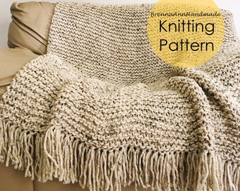 KNITTING PATTERN the Chunky Ribbed Knit Fringe Blanket, Instant ...