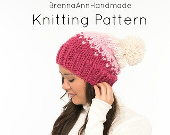 KNITTING PATTERN - Textured Slouchy Knit Hat Pattern, Classic Beanie ...