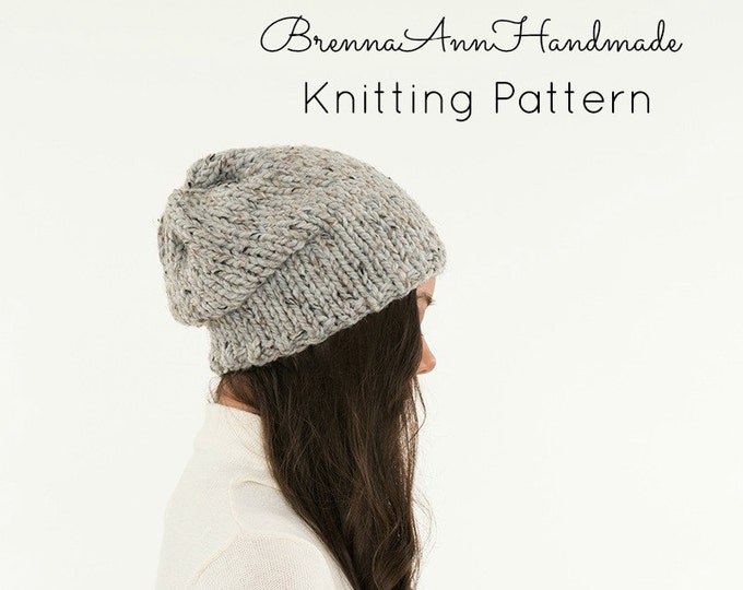 KNITTING PATTERN - Simple Slouchy Knit Hat Pattern, Classic Beanie ...