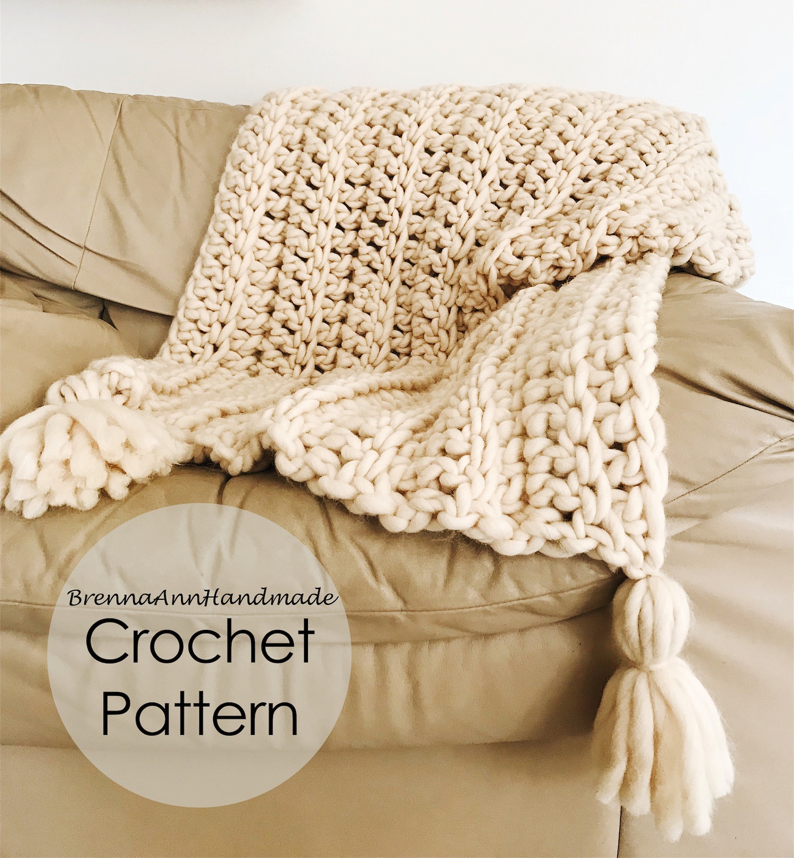 CROCHET PATTERN - the Super Chunky Ribbed Tassel Blanket Instant ...