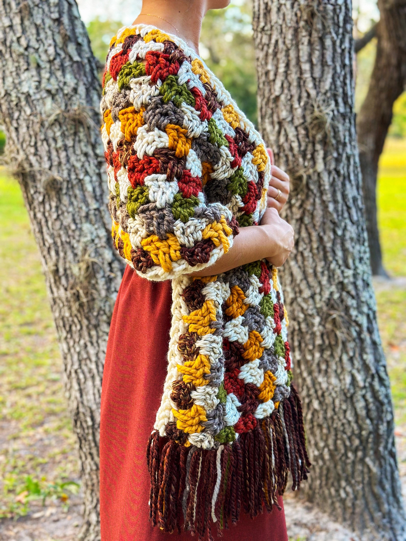 CROCHET PATTERN - the Autumn Leaves Shawl - Chunky Fringe Crochet Shawl ...