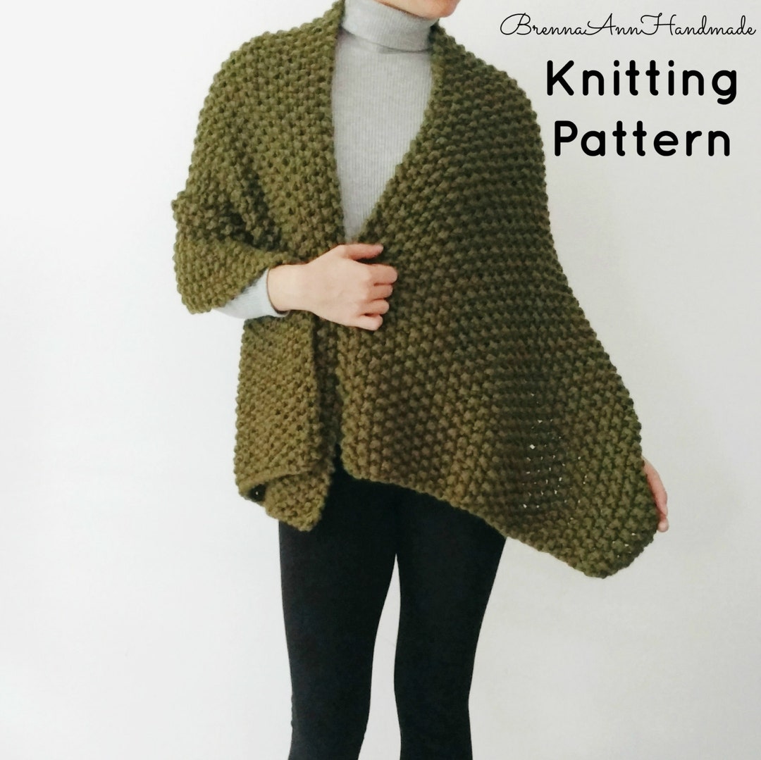 Knitting PATTERN - Chunky Knit Shawl / Wrap, Knitted Scarf, Beginner ...