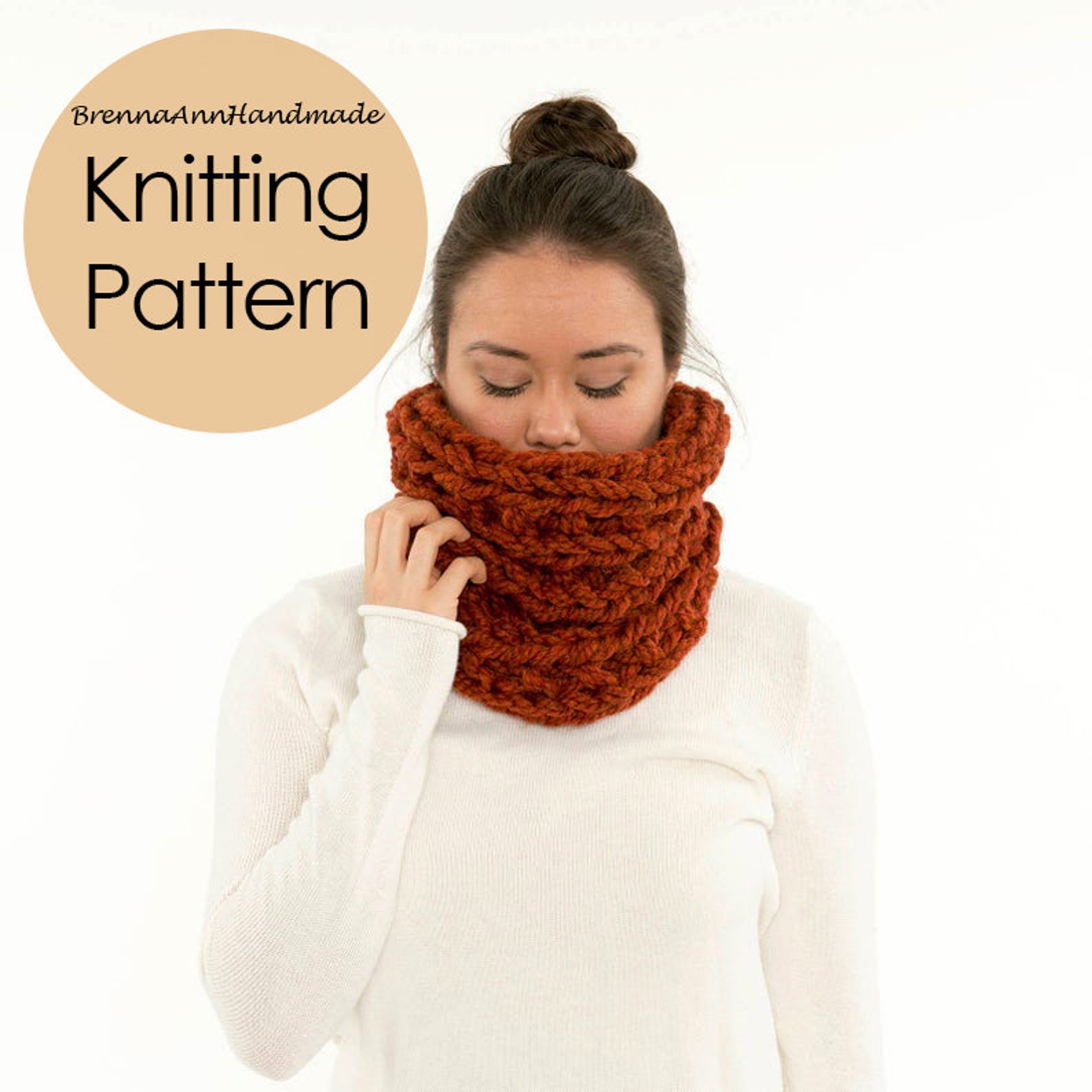 KNITTING PATTERN - Chunky Knit Infinity Scarf, Knitted Basic Cowl ...