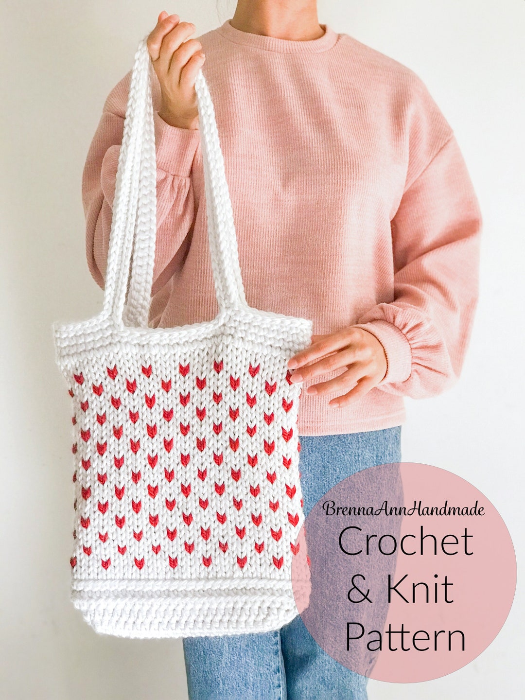KNIT + CROCHET PATTERN - Made With Love Tote Bag, Instant Download Pdf ...