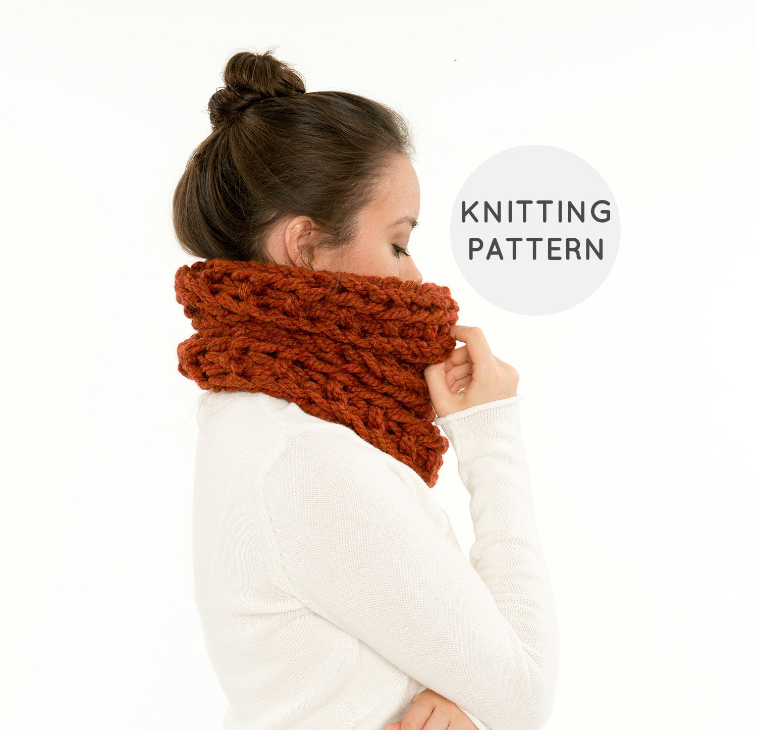 KNITTING PATTERN - Chunky Knit Infinity Scarf, Knitted Basic Cowl ...
