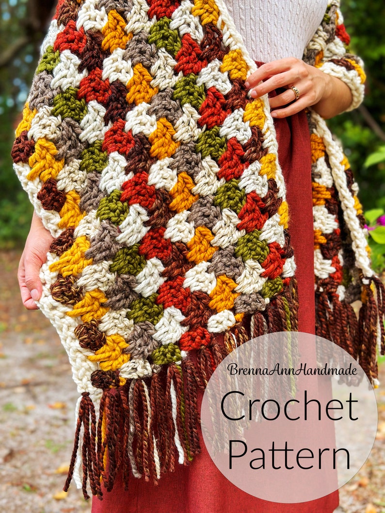 CROCHET PATTERN - the Autumn Leaves Shawl - Chunky Fringe Crochet Shawl ...