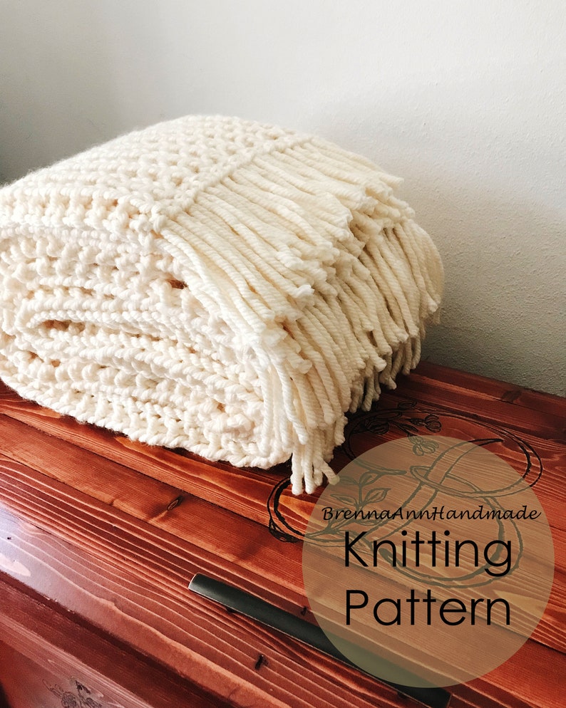 KNITTING PATTERN - the Chunky Ribbed Knit Fringe Blanket, Instant ...