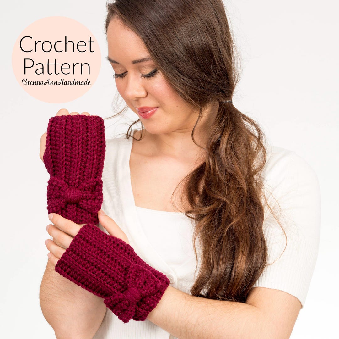 CROCHET PATTERN - the Bow Fingerless Gloves, Instant Download PDF ...