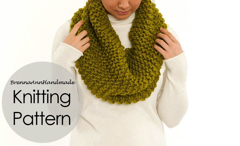 KNITTING PATTERN - Chunky Knit Infinity Scarf, Knitted Basic Cowl ...