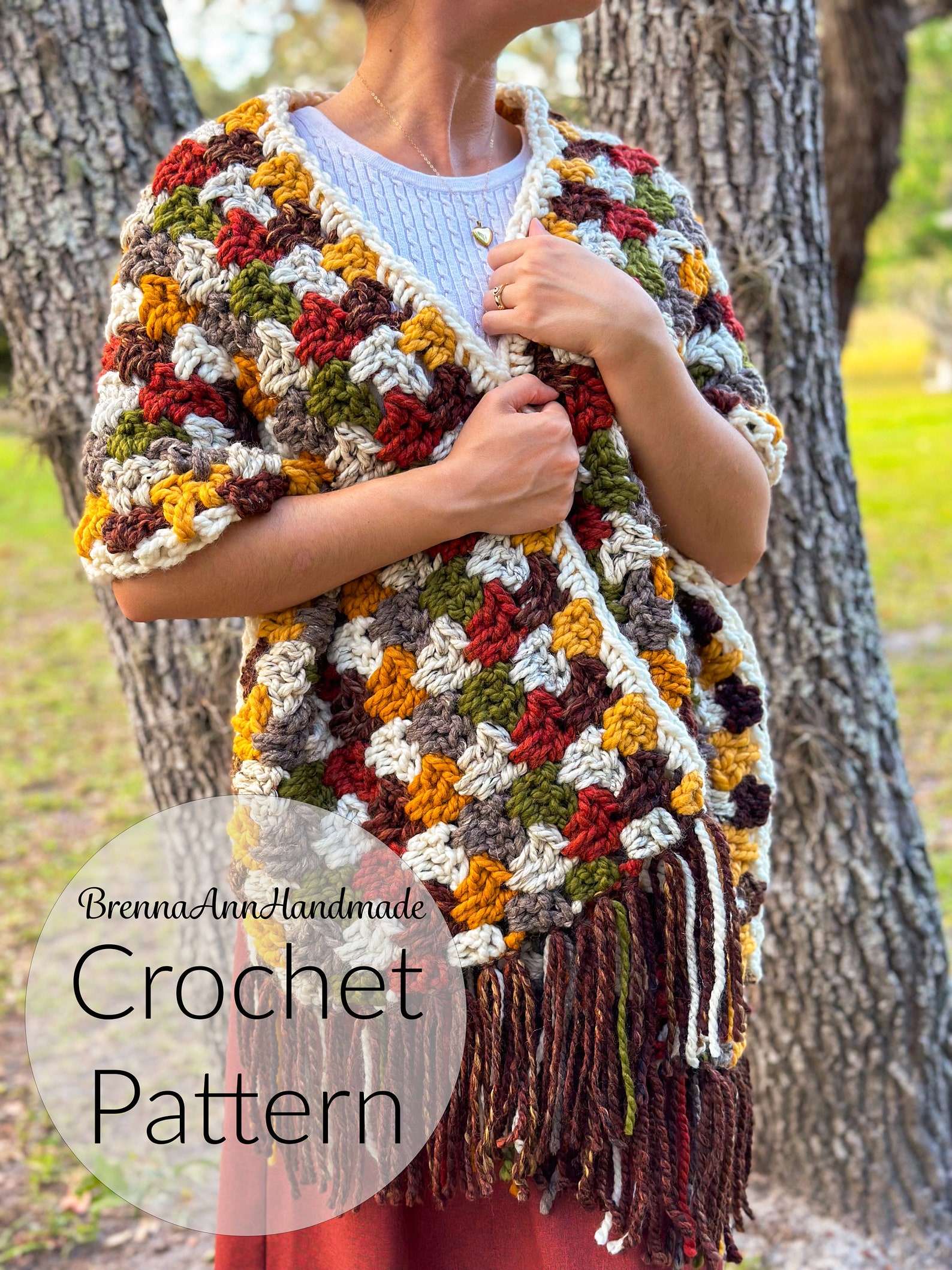 CROCHET PATTERN - the Autumn Leaves Shawl - Chunky Fringe Crochet Shawl ...