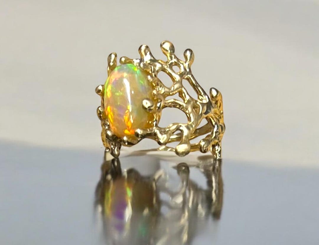 Opal Ring Gold, Solid Gold Sea Life Inspired Band in Choice of Rose ...