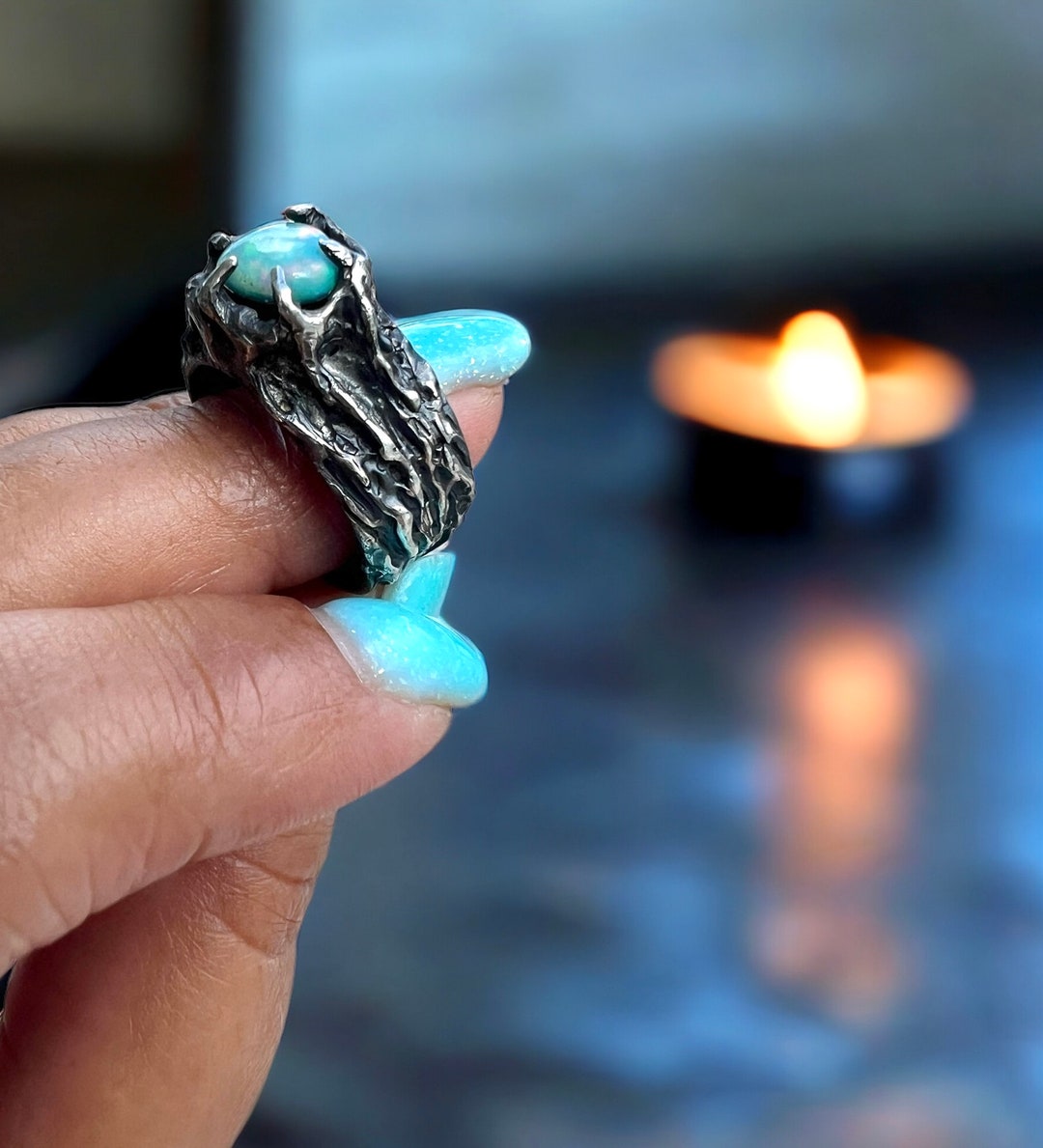 Ethiopian Fire Opal and Solid Silver Tree Bark Statement Ring. - Etsy
