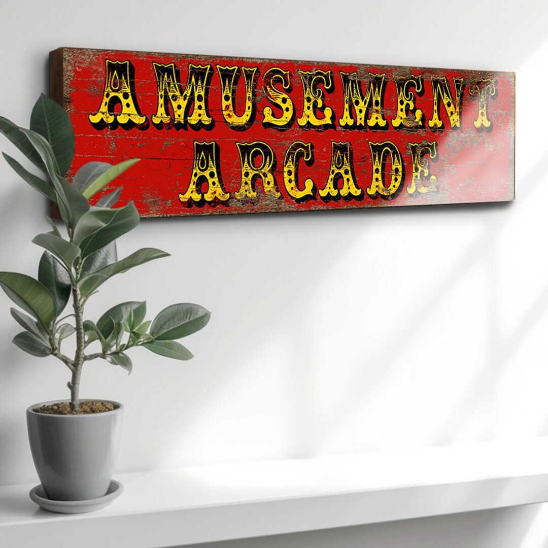 Amusement Arcade Sign Old Vintage Style Wooden Fun Fair Sign. 40cm Wood ...