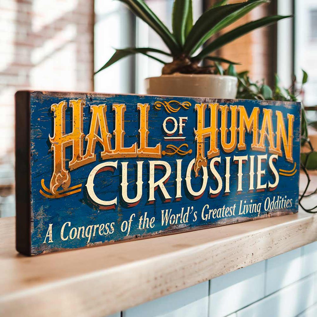 Hall of Human Curiosities Retro Sign Freak Show Inspired Vintage Style ...