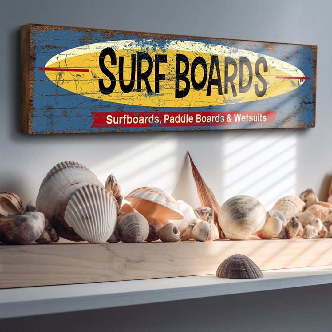 Surf Boards Sign Vintage Style Surfing Shop Sign. Solid Wood Surf Shack ...
