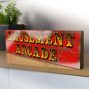 Amusement Arcade Sign Old Vintage Style Wooden Fun Fair Sign. 40cm Wood ...