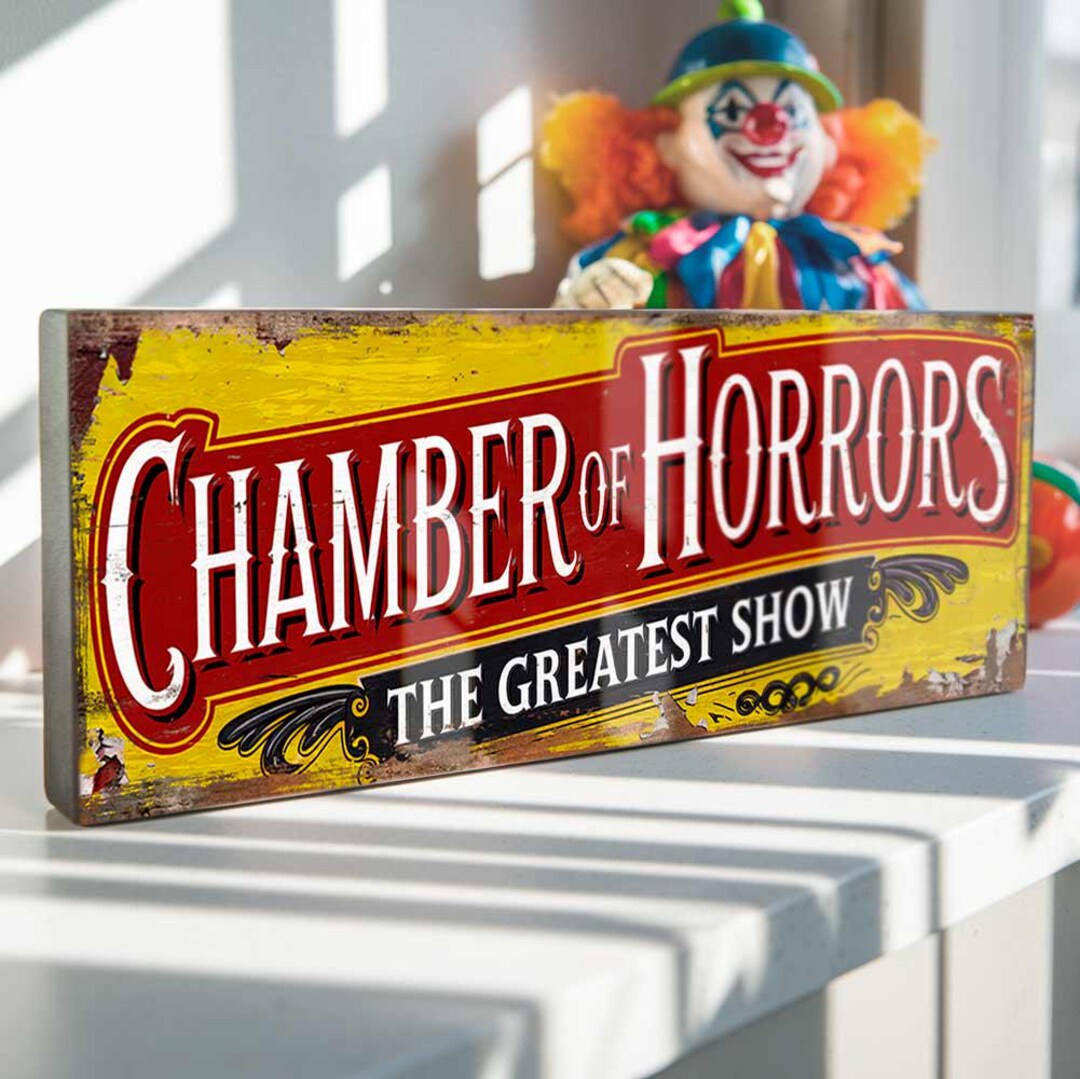 Chamber of Horrors Greatest Show Sign Old Vintage Style Fun Fair Sign ...