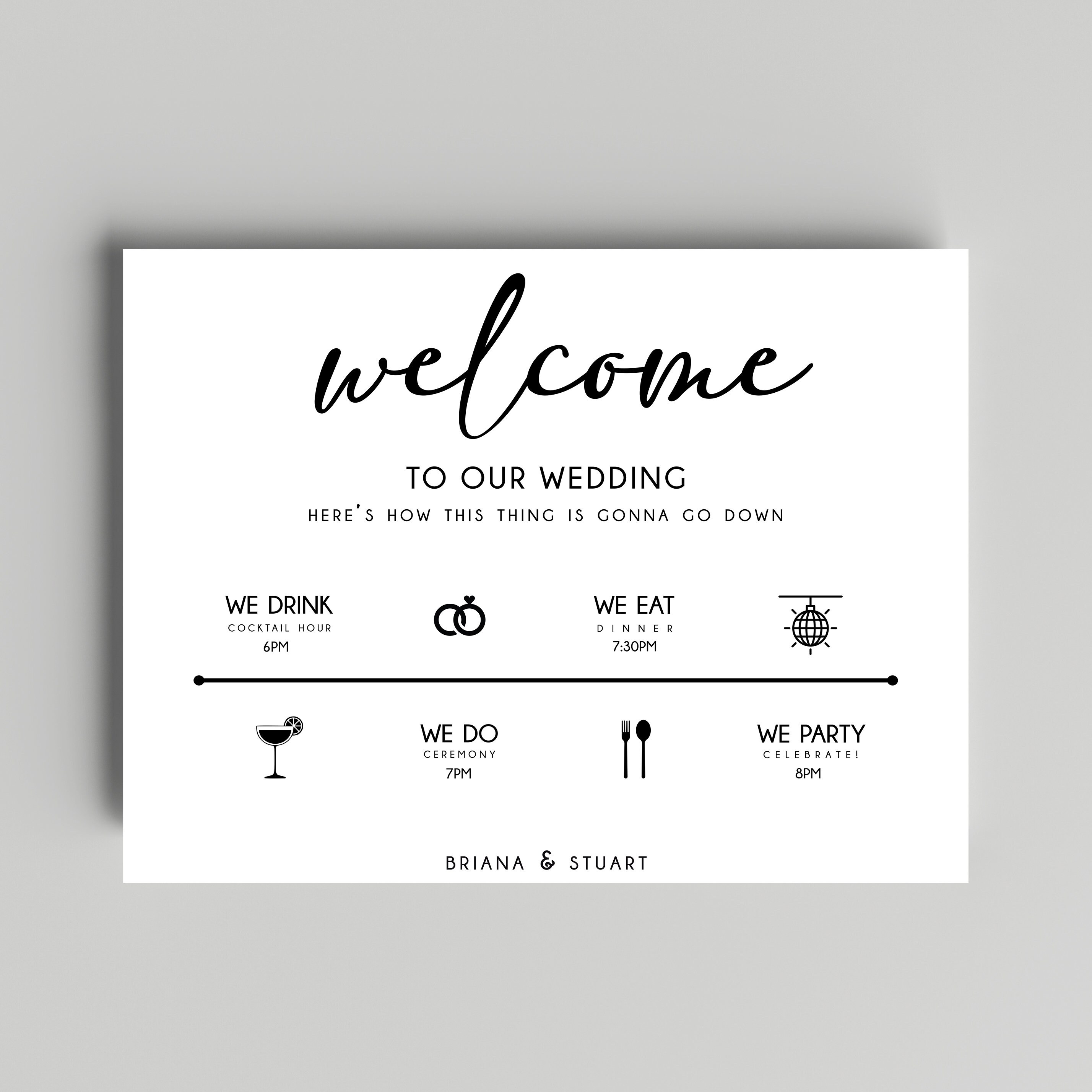 Wedding Timeline Card, Wedding Schedule of Events, Wedding Itinerary ...