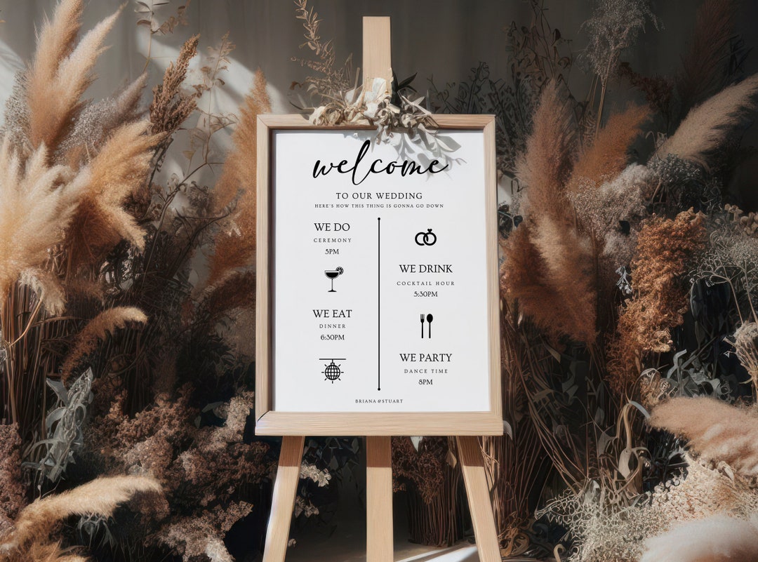 Modern Wedding Welcome Sign Canva Template, Wedding Day Icons, Wedding Event Card Template ...