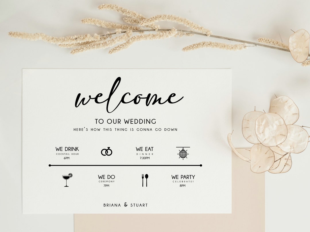 Wedding Timeline Card, Wedding Schedule of Events, Wedding Itinerary ...
