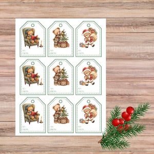 Teddy Bear Christmas Gift Tags | Nostalgic Holiday Present Labels ...