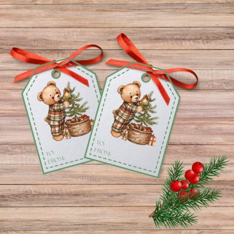 Teddy Bear Christmas Gift Tags | Nostalgic Holiday Present Labels ...