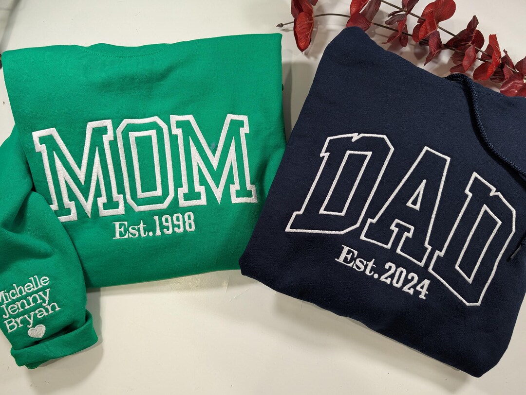 Personalized Mama & Dad Embroidered Sweatshirt, Custom Embroidery ...