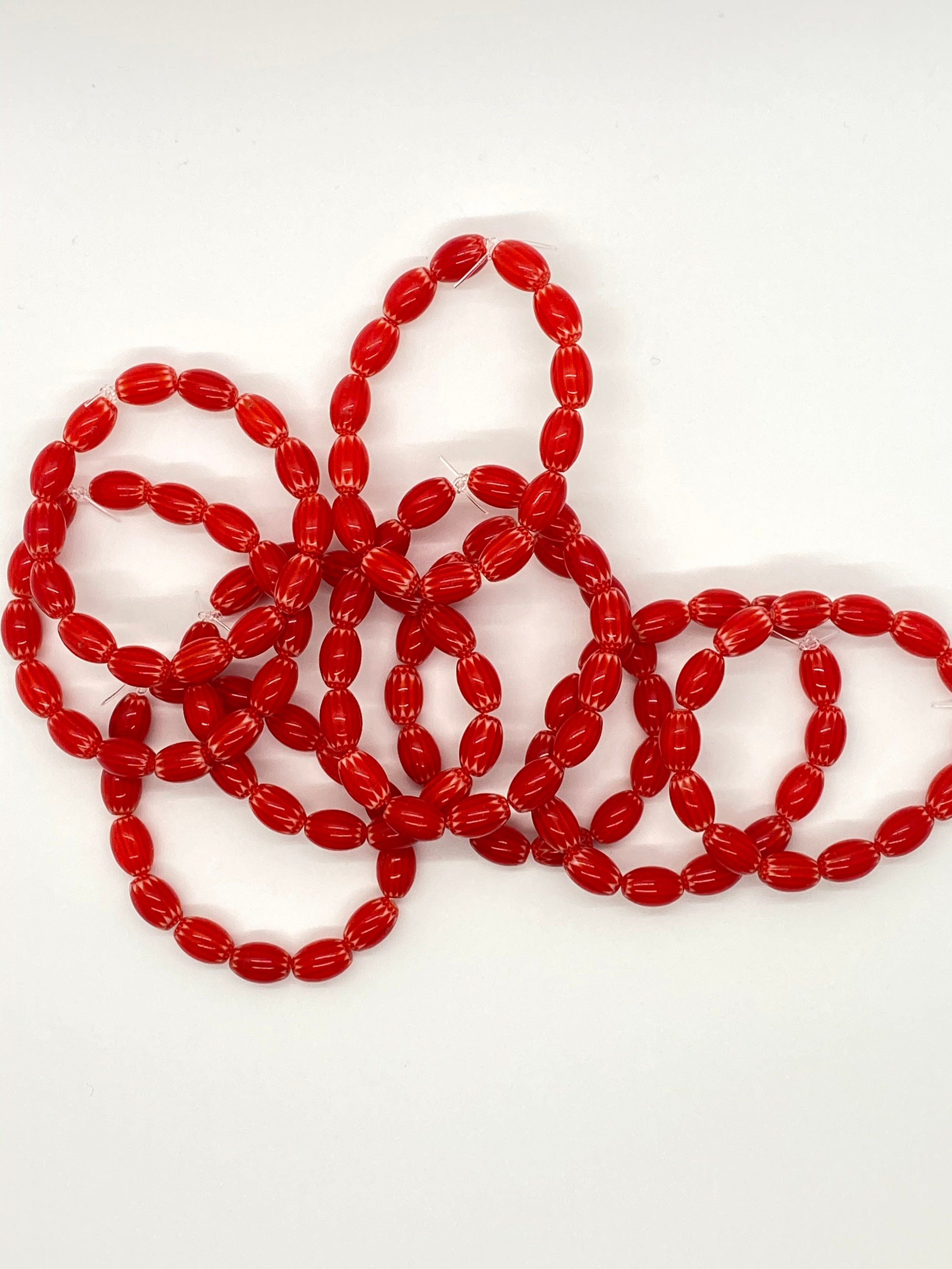 14 Small Red and White Glass Chevron Beads Six Layers African Trade ...