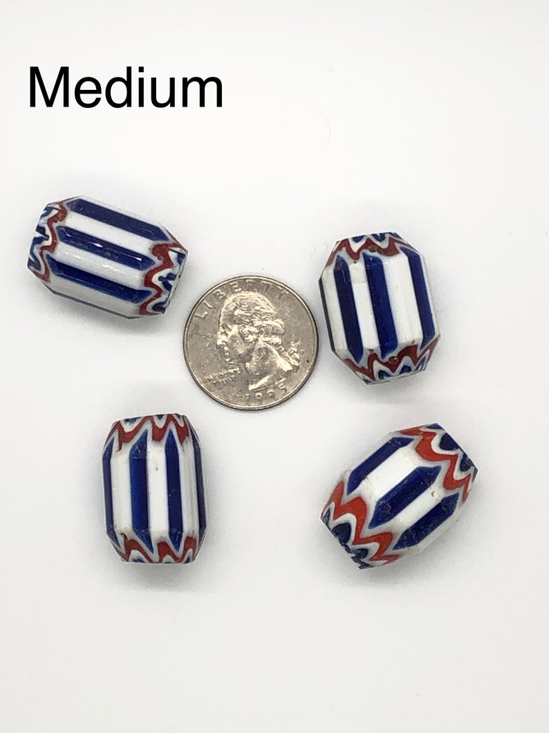 Venetian Red White and Blue Chevron Beads 6 Layers Striped African ...