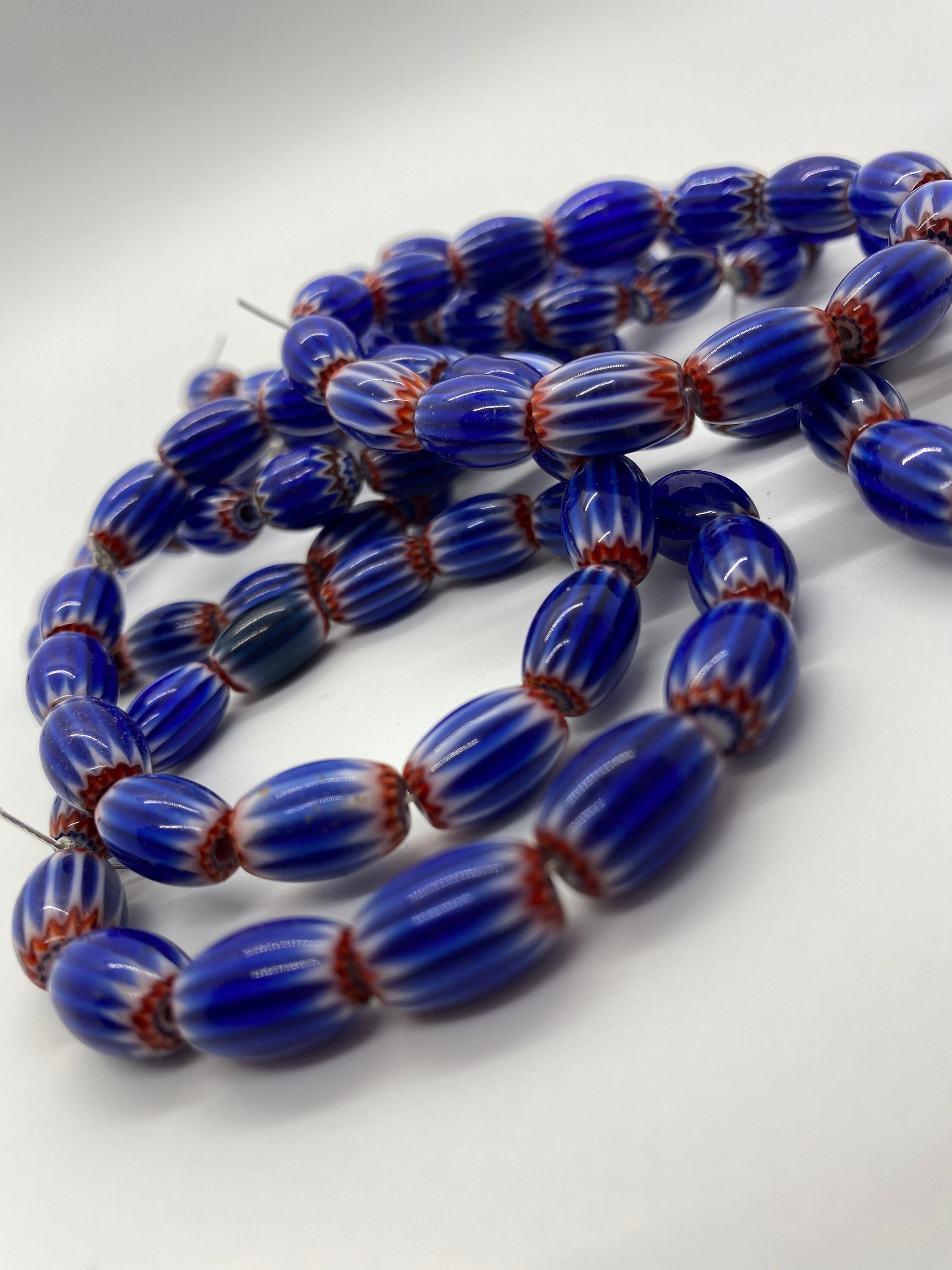 14 Small Blue, Red and White Glass Chevron Beads Six Layers African ...
