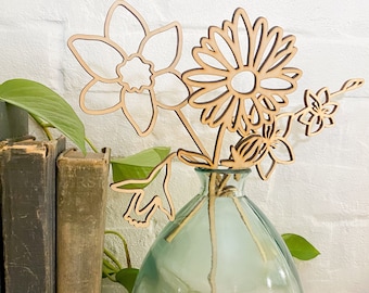 Wooden Birth Month Flower Bouquet. Birth Flowers. Mother's Day Gift ...