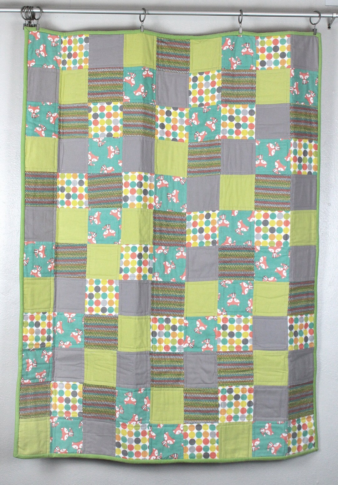 Fox Baby Quilt, Patchwork Forest Animal Quilt, Woodland Baby Quilt, Fox ...
