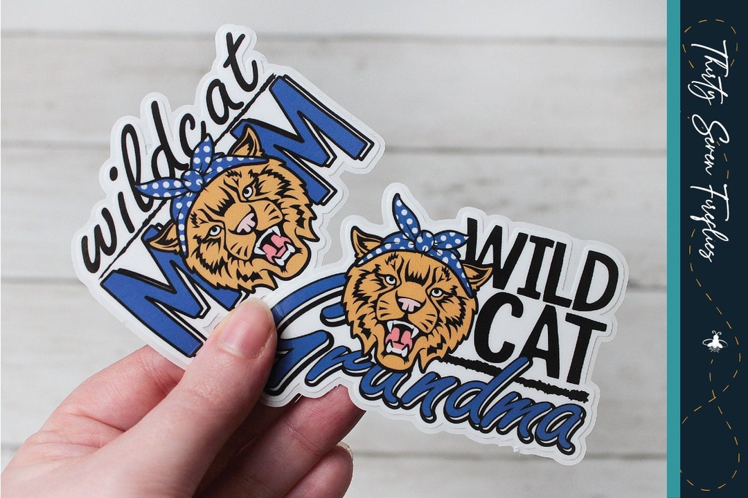 Wildcat Mom Sticker, Grandma Decal, Blue Polka Dot Bandana, Laptop, Die ...