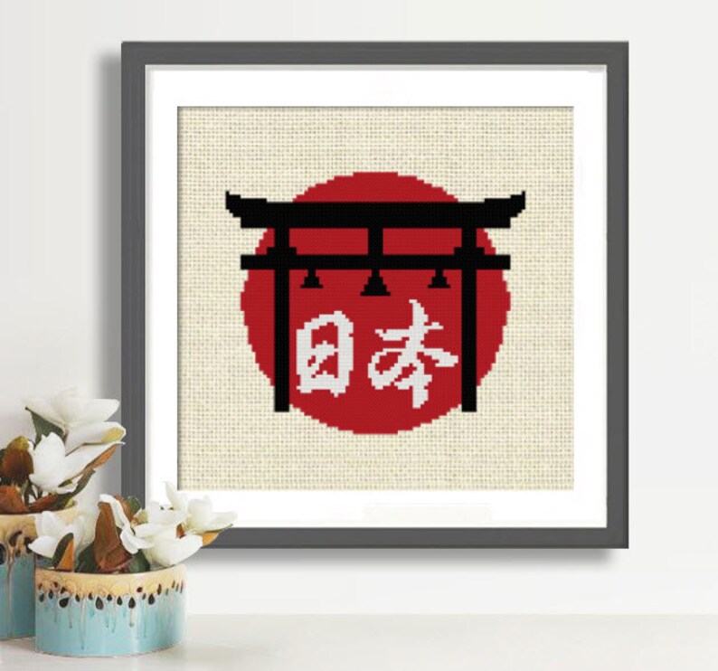 Cross Stitch Pattern Chart, Japanese Shrine With Character "nippon" - Etsy