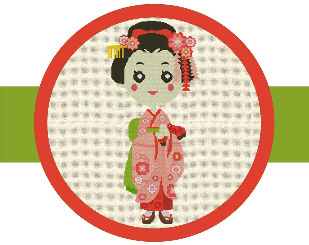 Cross Stitch Pattern Chart, Japanese Girl With Kimono - Etsy