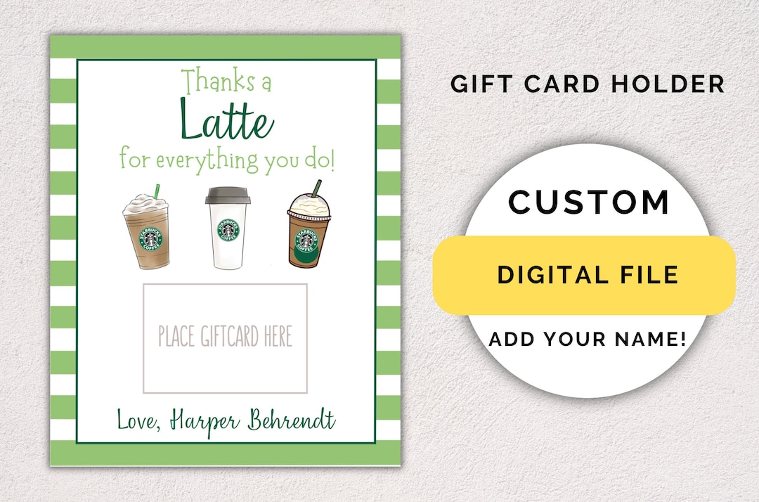 PRINTABLE Starbucks Gift Card Holder, Teacher Appreciation, Thanks a ...
